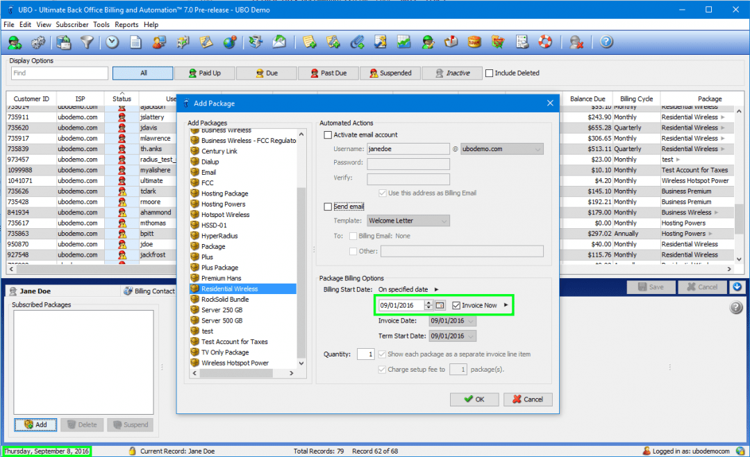 Set bill start date to a past date - VISP