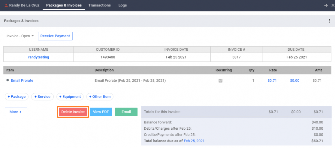 Delete an Invoice in VISP.net | VISP Documentation