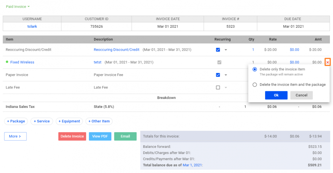 Delete an Invoice in VISP.net | VISP Documentation
