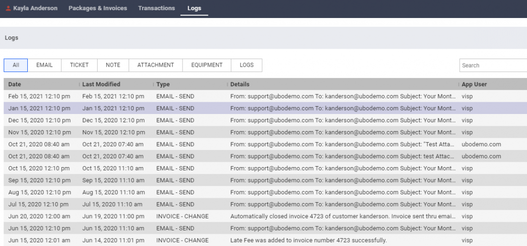 View Subscriber Logs and History - VISP Help Documentation