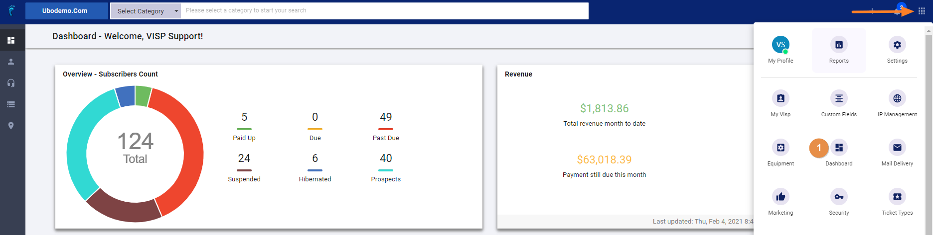 Display Reports on the Dashboard | VISP Help Documentation
