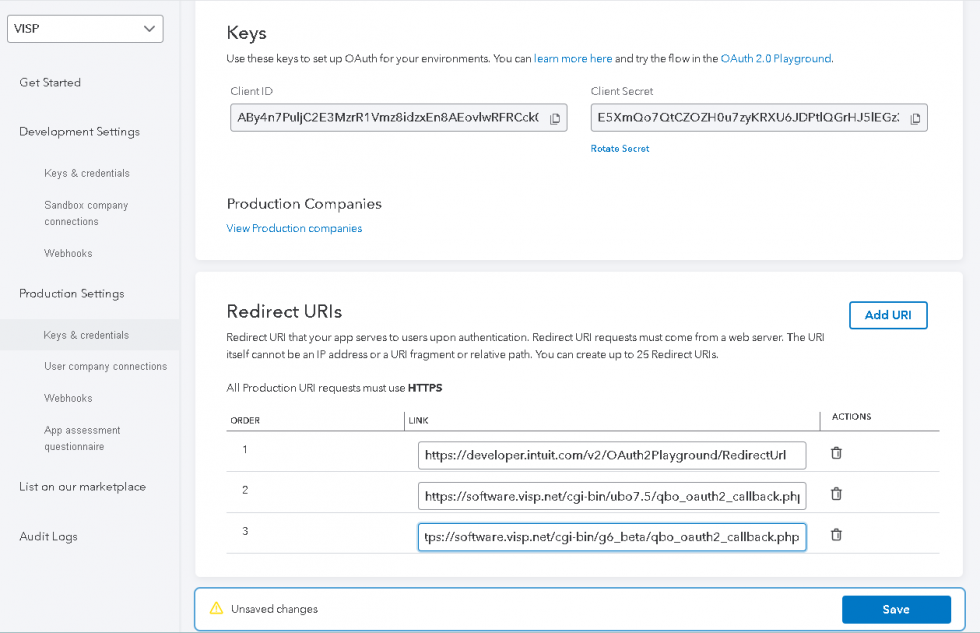 QuickBooks Online Integration | VISP Help Documentation