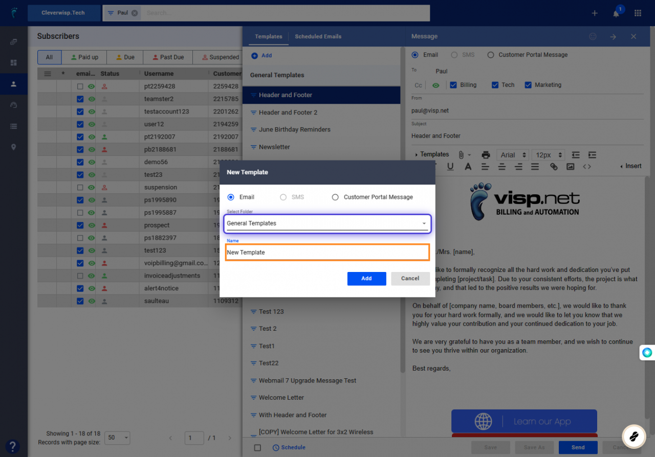 Configure Email Settings and Send Email Messages to Your Customers - VISP